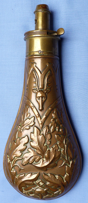 Antique 19th Century Copper Decorated Powder Flask