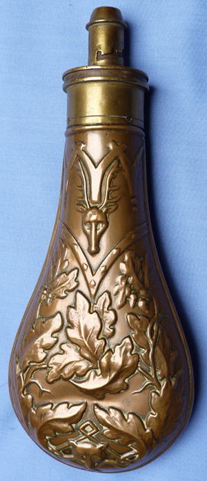 Antique 19th Century Copper Decorated Powder Flask