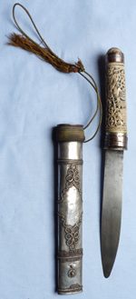 19th Century Burmese Silver-mounted Dha Dagger and Scabbard