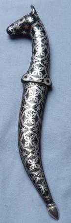 Vintage Small Indian Silver Dagger with Damascus Blade - MilitariaHub